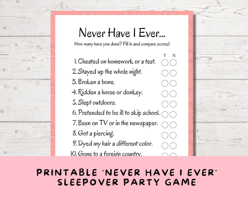 Printable 'never Have I Ever' Party Game for Teenage Girls and Tweens ...