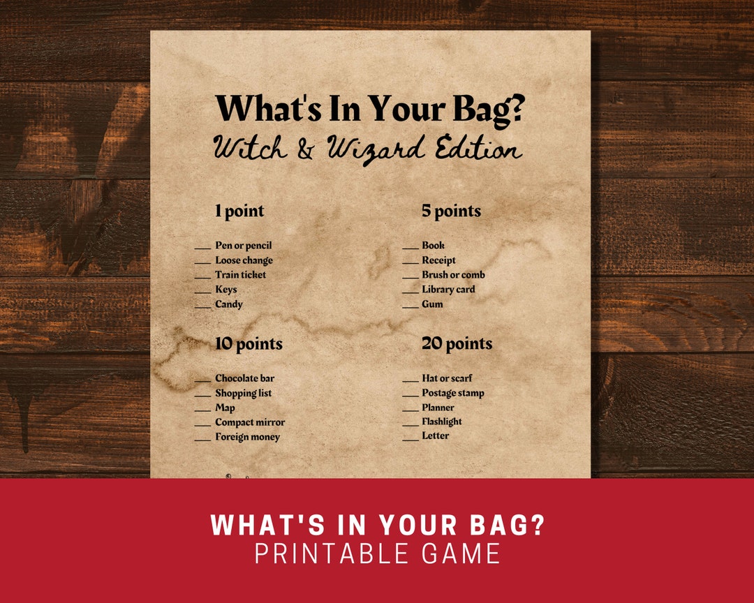 Printable Witch & Wizard Party Game What's in Your Bag - Etsy