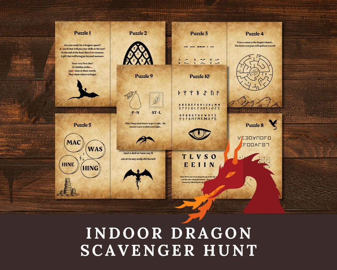 Indoor Dragon Scavenger Hunt Puzzles, Medieval Birthday Party Game ...