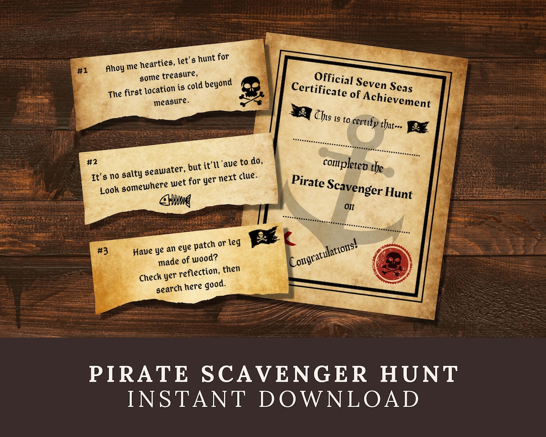 Pirate Scavenger Hunt Clues: Rhyming Riddles, Birthday Party Game ...