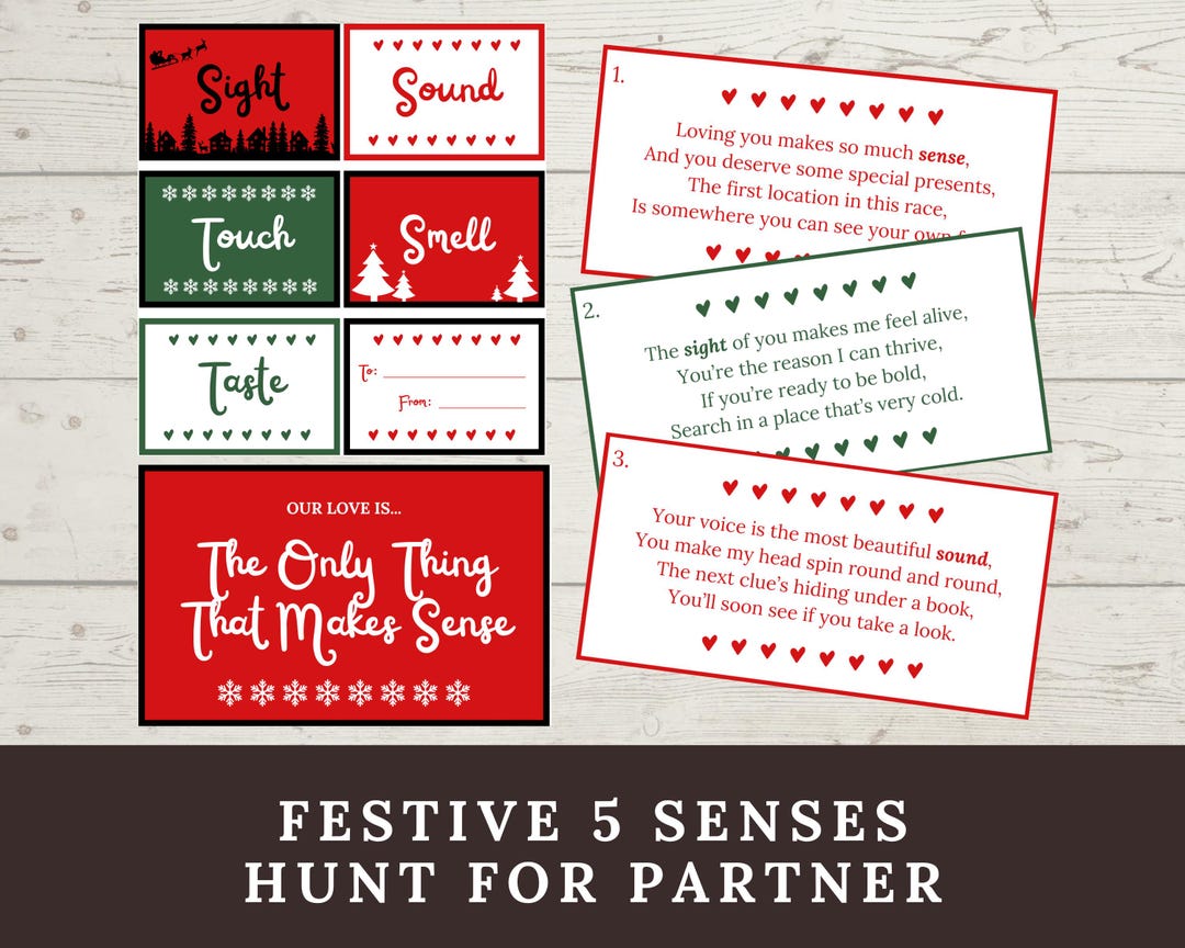 Christmas 5 Senses Scavenger Hunt & Gift Tags for Him or Her, Romantic ...