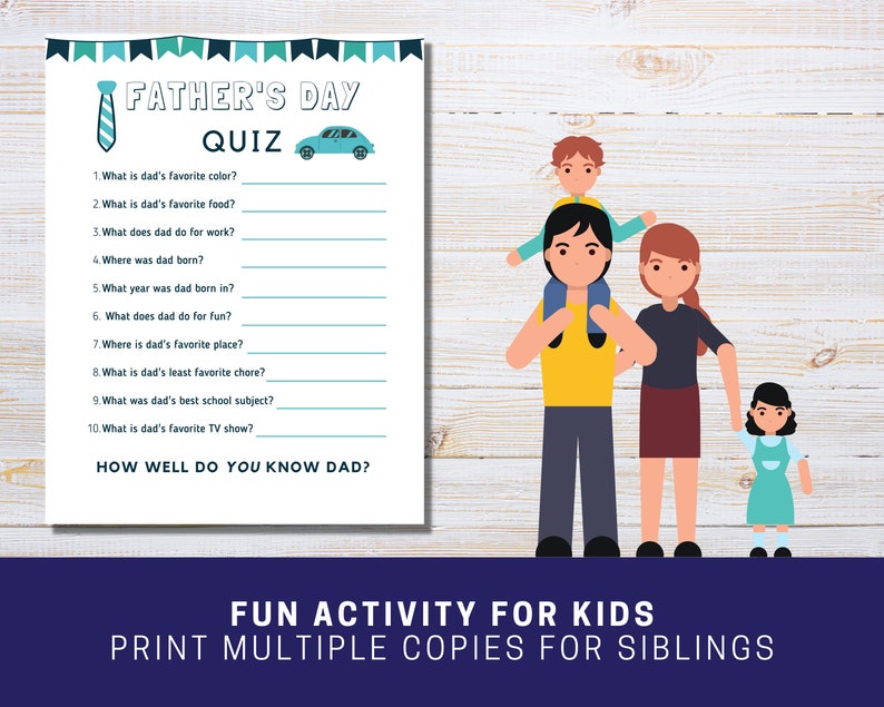 Father's Day Quiz for Kids printable Father's Day Questions Father's ...