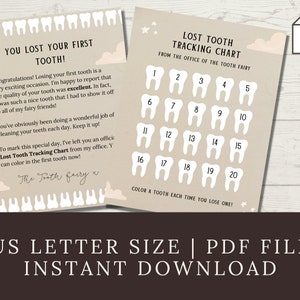 Tooth Fairy Letter & Chart, First Lost Tooth Idea (printable PDF) - Etsy