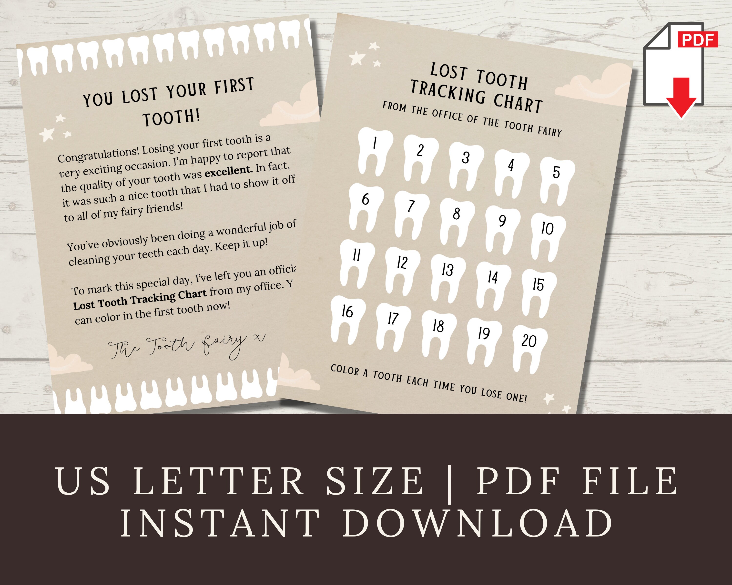 First Tooth Fairy Letter & Lost Tooth Chart, Printable Tooth Fairy Note ...