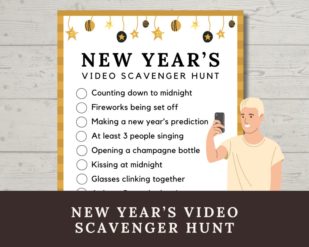 New Year's Eve Video Scavenger Hunt, Printable Party Game for Kids or ...