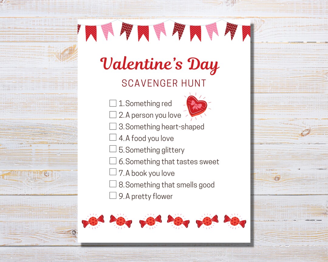 Valentine's Day Scavenger Hunt for Kids, Printable Valentine's Activity ...