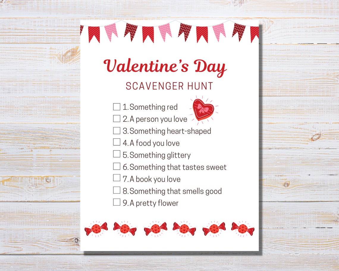 Valentine's Day Scavenger Hunt for Kids, Printable Valentine's Activity ...