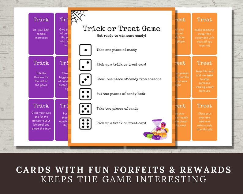 Halloween Party Game, Printable Trick or Treat Dice Game, Classroom ...