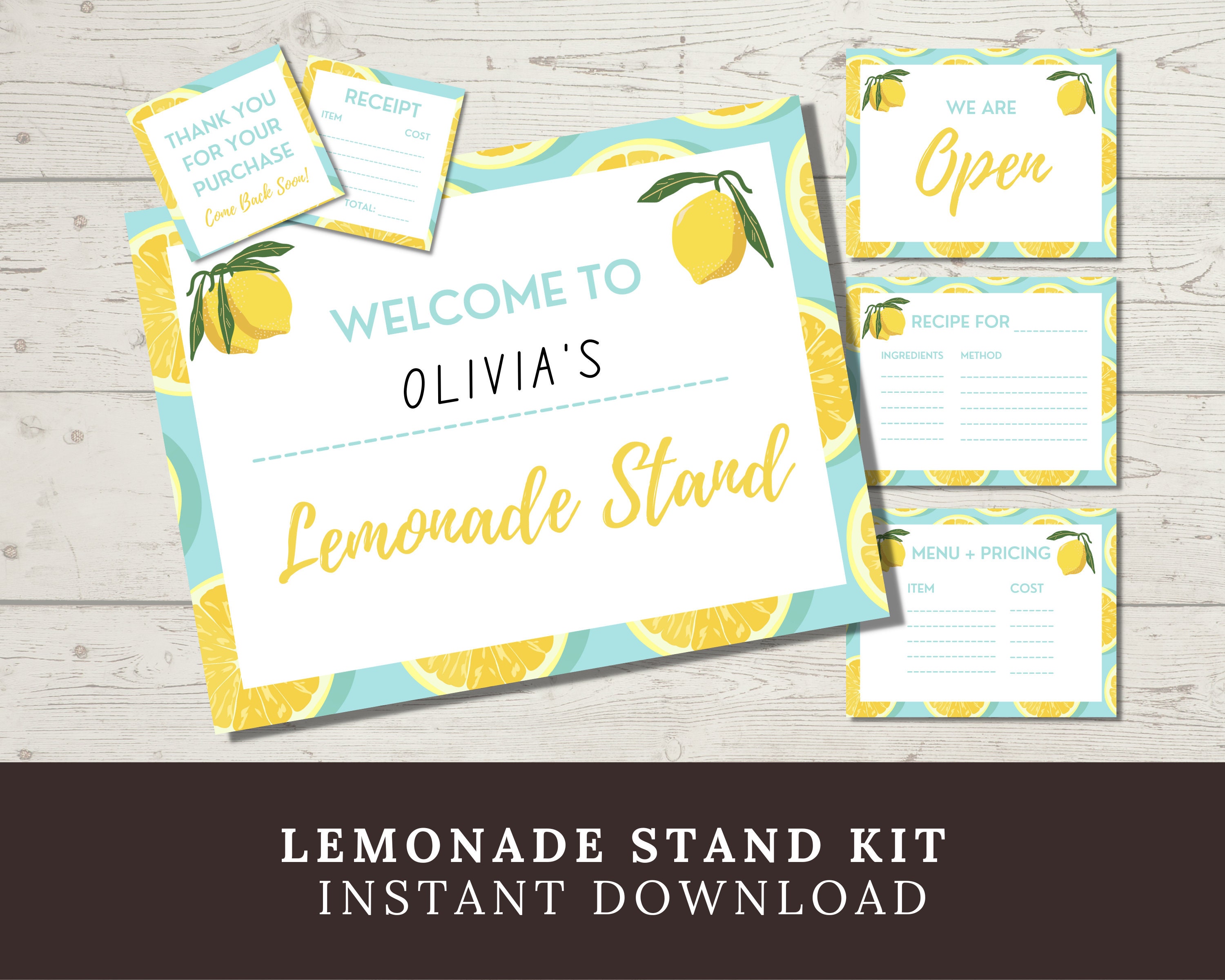 Printable Lemonade Stand Kit: Kids Pretend Play, Menu & Receipts (PDF ...