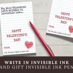 Invisible Ink Pen Valentine Cards: Secret Agent Spy Favor (printable ...