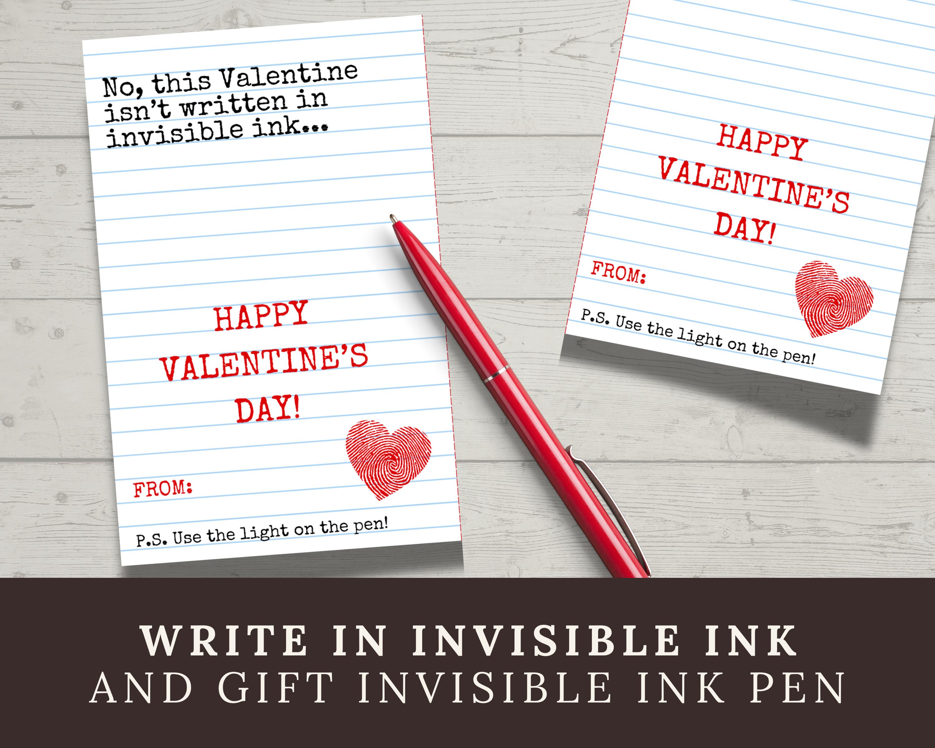 Invisible Ink Pen Valentine Cards: Secret Agent Spy Favor (printable ...