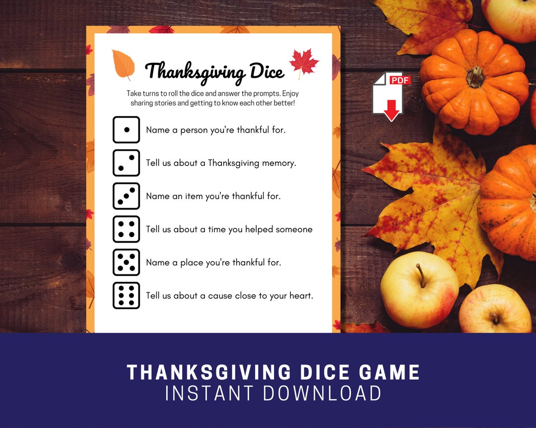 Printable Thanksgiving Gratitude Dice Game, Conversation Starter ...