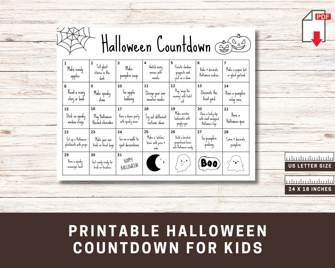 Halloween Countdown Calendar for Kids, Printable Halloween Advent ...