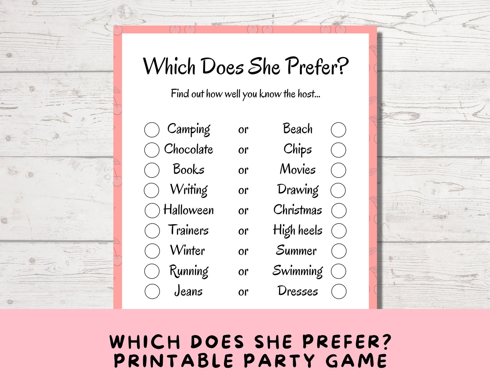Which Does She Prefer? Printable Party Game for Teens, Tweens, Baby ...