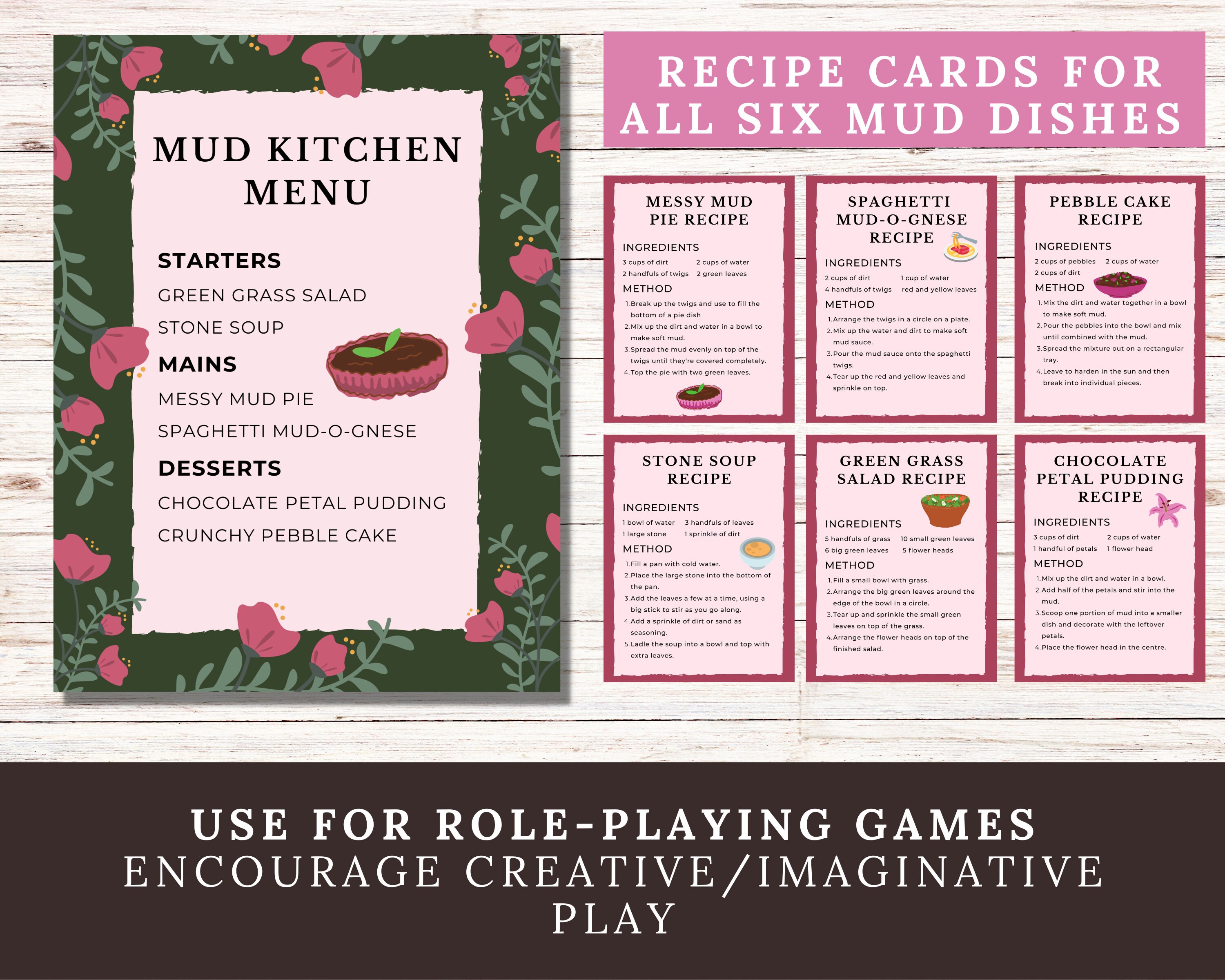 Mud Kitchen Printable Menu and Recipe Cards for Messy Play, Mud Pies ...