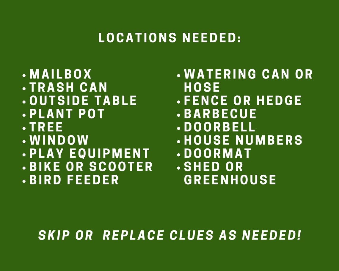 Outdoor Scavenger Hunt 5th Grade Clues