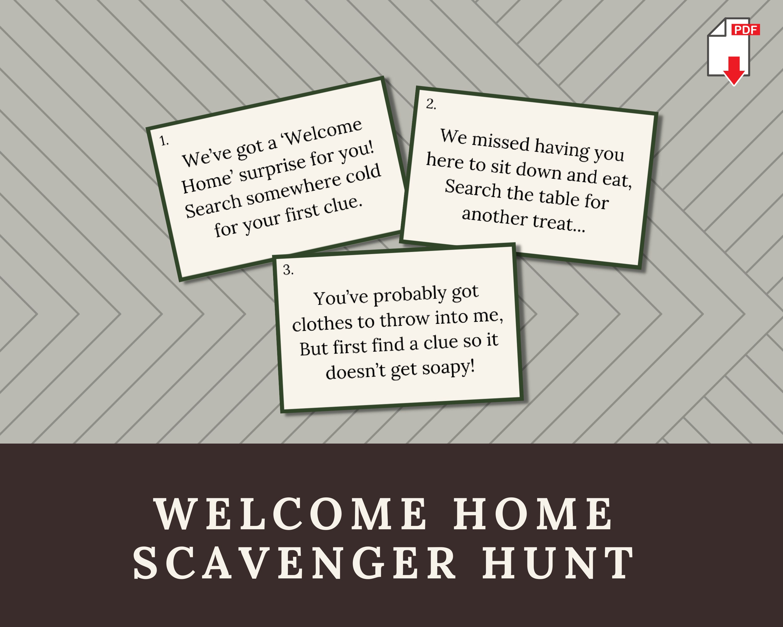 Welcome Home Gift Scavenger Hunt, Printable Treasure Hunt Clues for ...