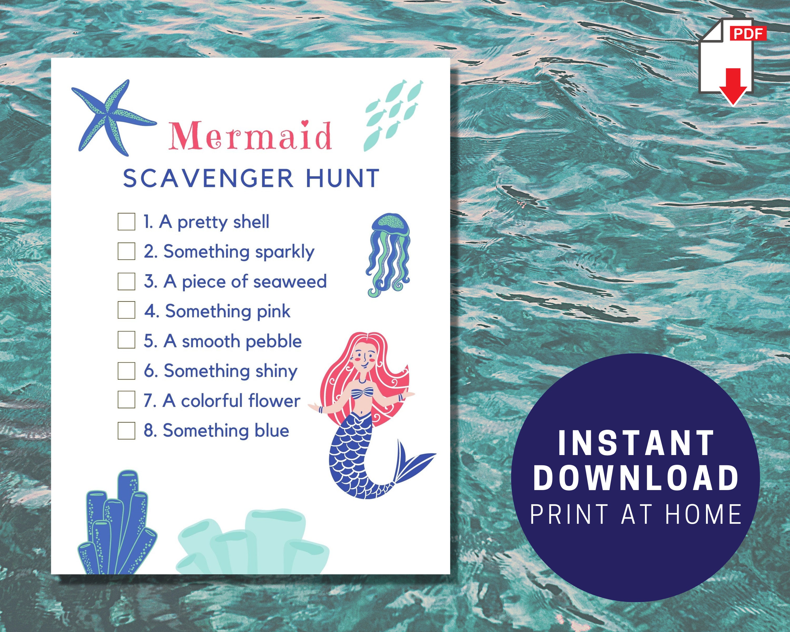 Mermaid Scavenger Hunt Printable Cute Mermaid Party Game - Etsy