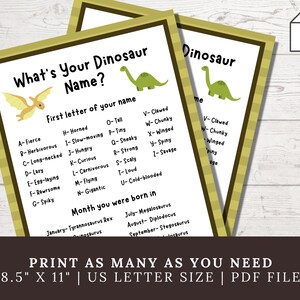 What's Your Dinosaur Name Printable Dinosaur Party Game for Kids ...