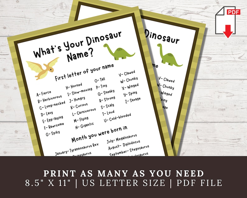 Dinosaur Name Game: Printable Party Activity for Kids (PDF Download) - Etsy