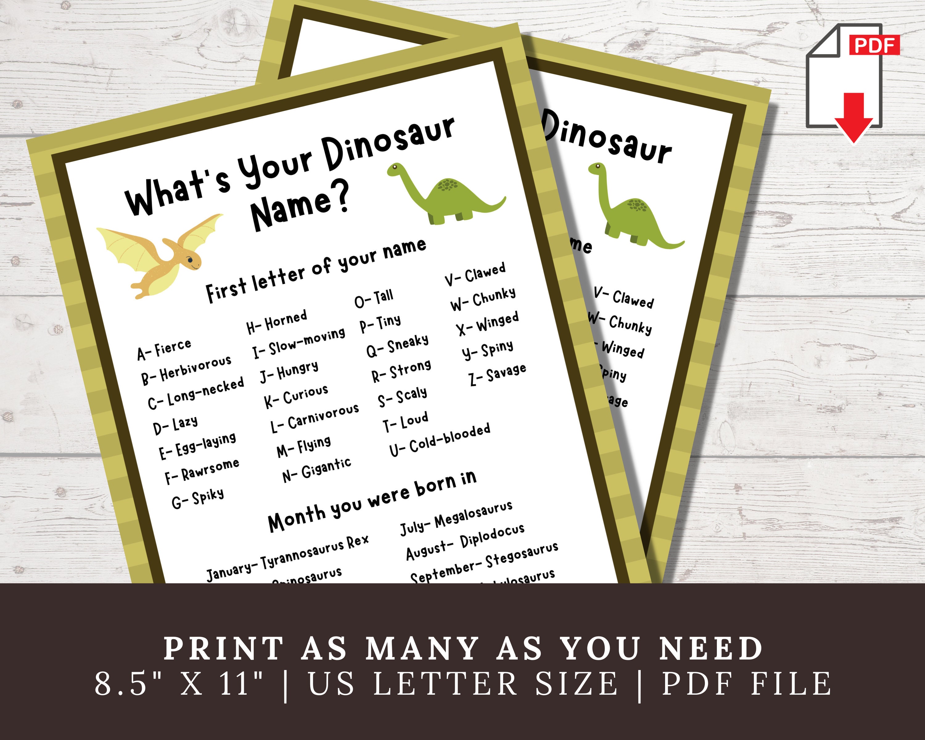 What's Your Dinosaur Name Printable Dinosaur Party Game for Kids ...