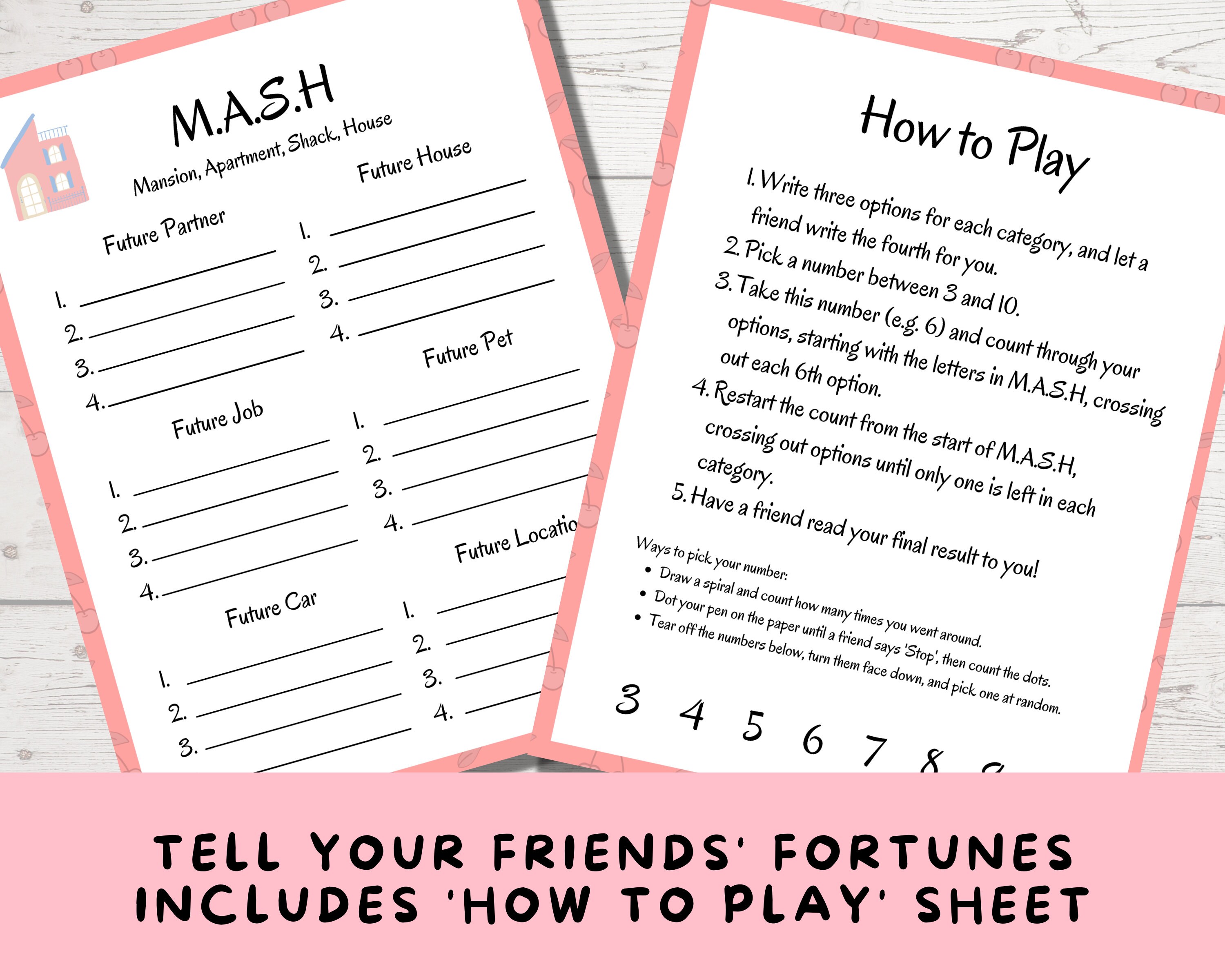 Printable MASH Party Game for Teen and Tween Sleepovers, Fortune ...