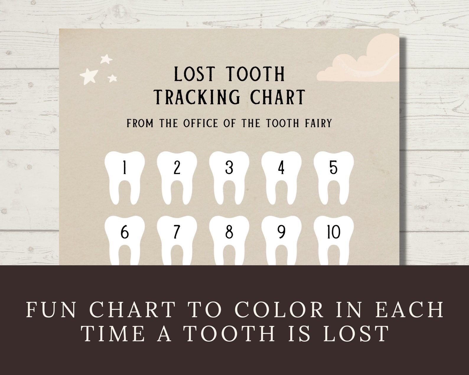 Lost Tooth Tracking Chart Printable, Tooth Fairy Color in Chart for ...
