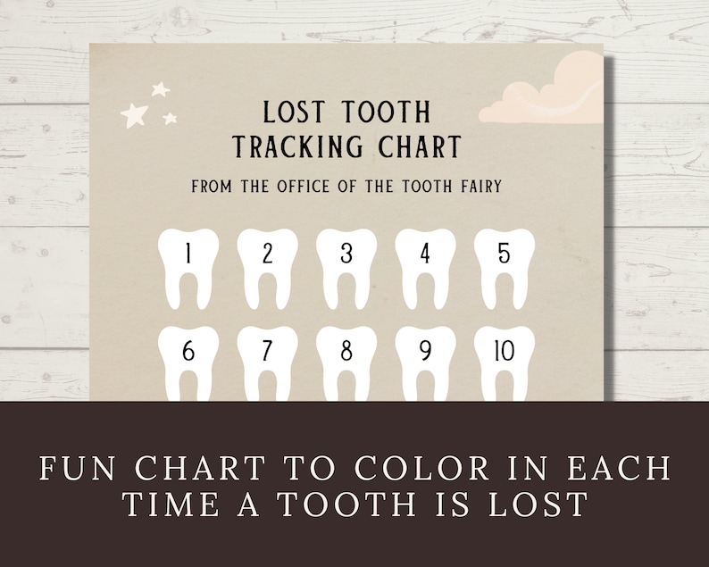 Lost Tooth Tracking Chart Printable, Tooth Fairy Color in Chart for ...