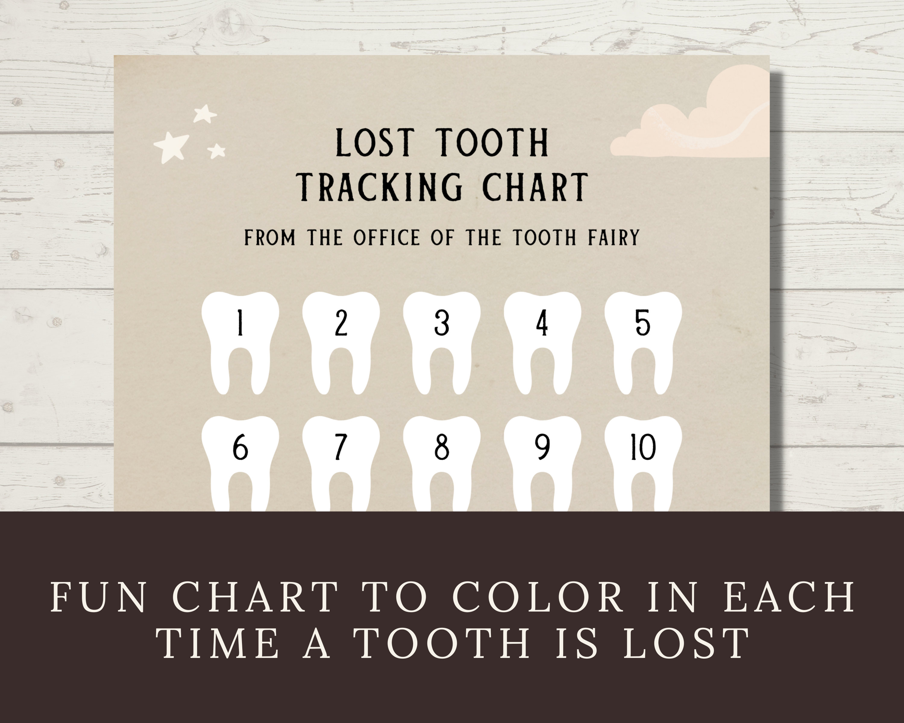 Lost Tooth Tracking Chart Printable, Tooth Fairy Color in Chart for ...