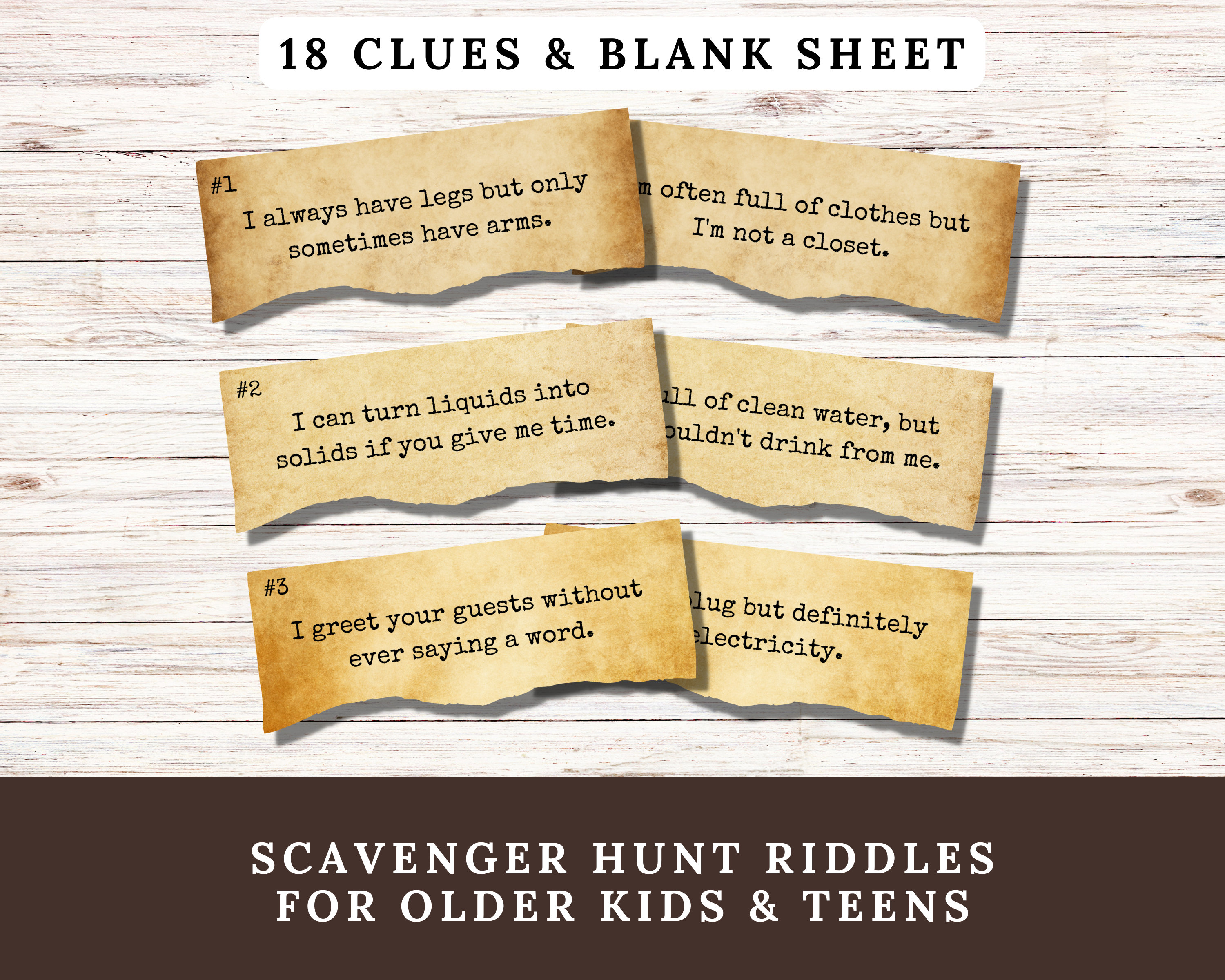 Printable Scavenger Hunt Riddles: Indoor Treasure Hunt Clues (PDF) - Etsy