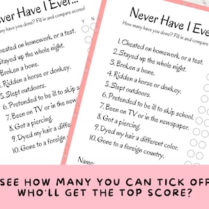 Printable 'never Have I Ever' Party Game for Teenage Girls and Tweens ...