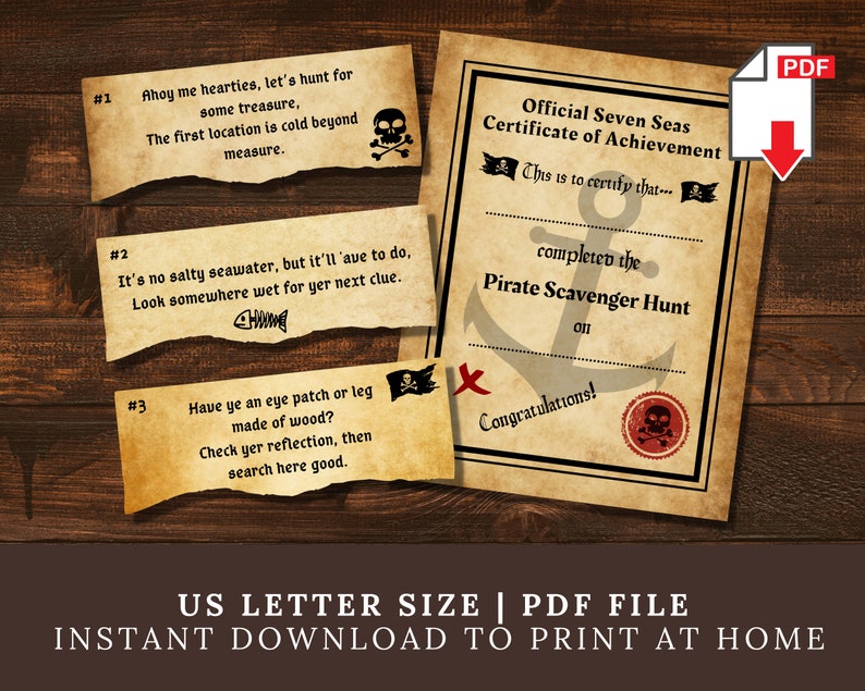 Pirate Scavenger Hunt Clues: Rhyming Riddles, Birthday Party Game ...