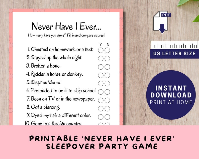 Printable 'never Have I Ever' Party Game for Teenage | Etsy