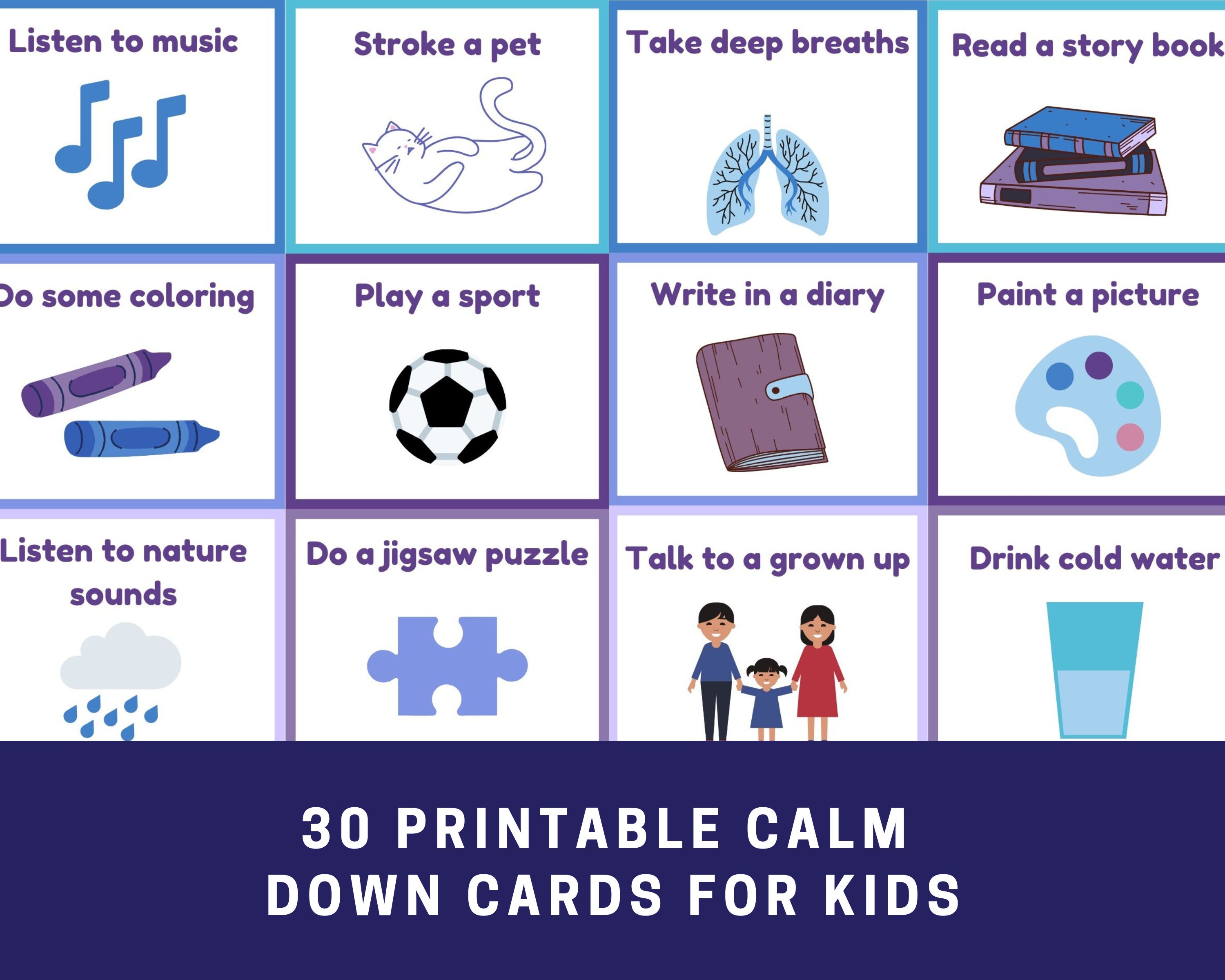 30 Printable Calm Down Cards for Kids Classroom Calm Corner - Etsy