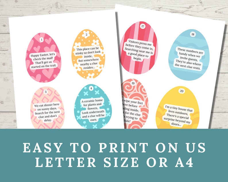 Outdoor Easter Egg Scavenger Hunt Clues for Kids & Teens (printable ...