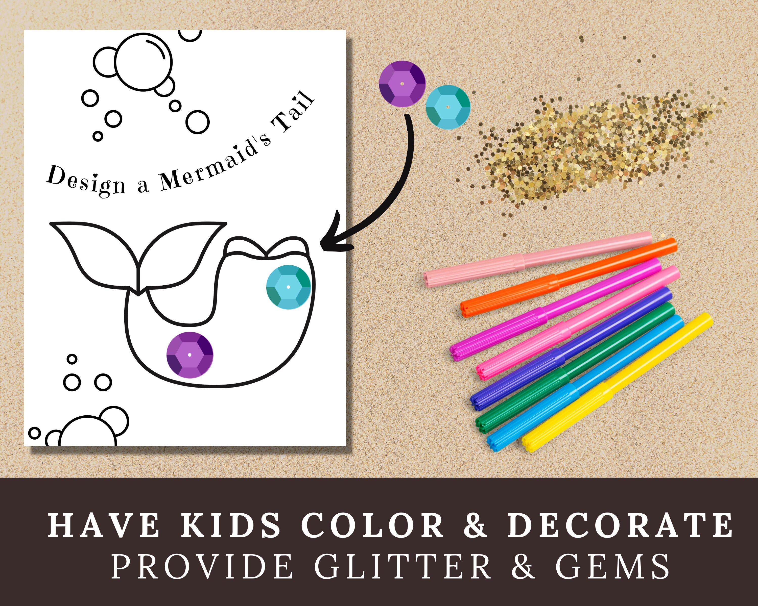 Mermaid Party Printable for Kids, Mermaid Coloring Craft, Mermaid ...