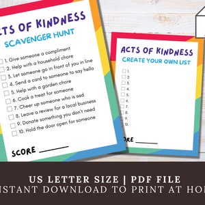 Printable Kindness Scavenger Hunt for Kids, Random Acts of Kindness ...