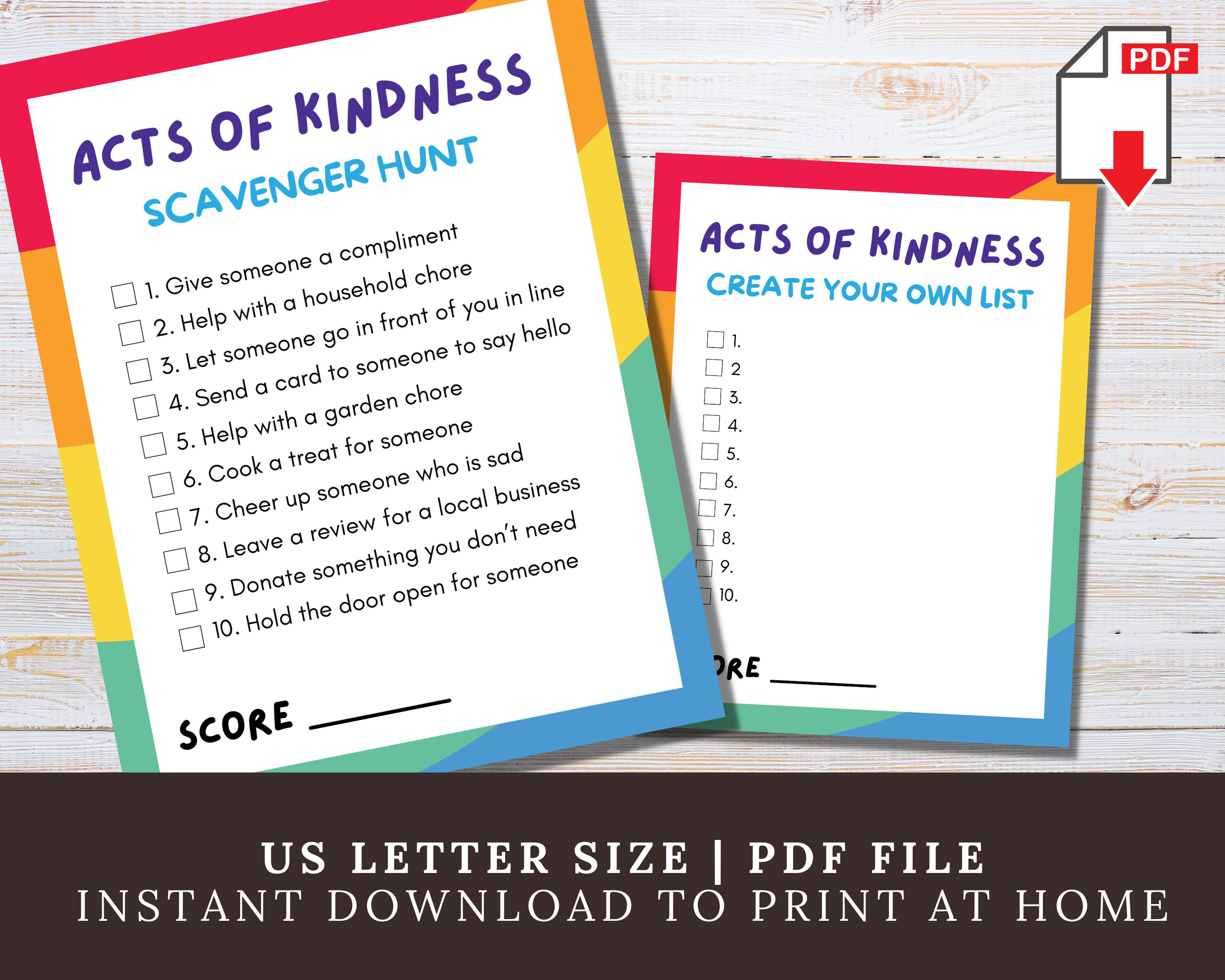 Printable Kindness Scavenger Hunt for Kids, Random Acts of Kindness ...