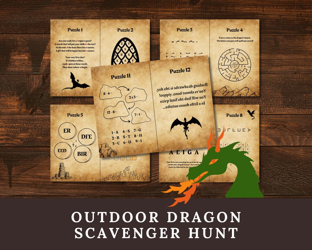 Outdoor Dragon Scavenger Hunt Puzzles, Medieval Birthday Game ...
