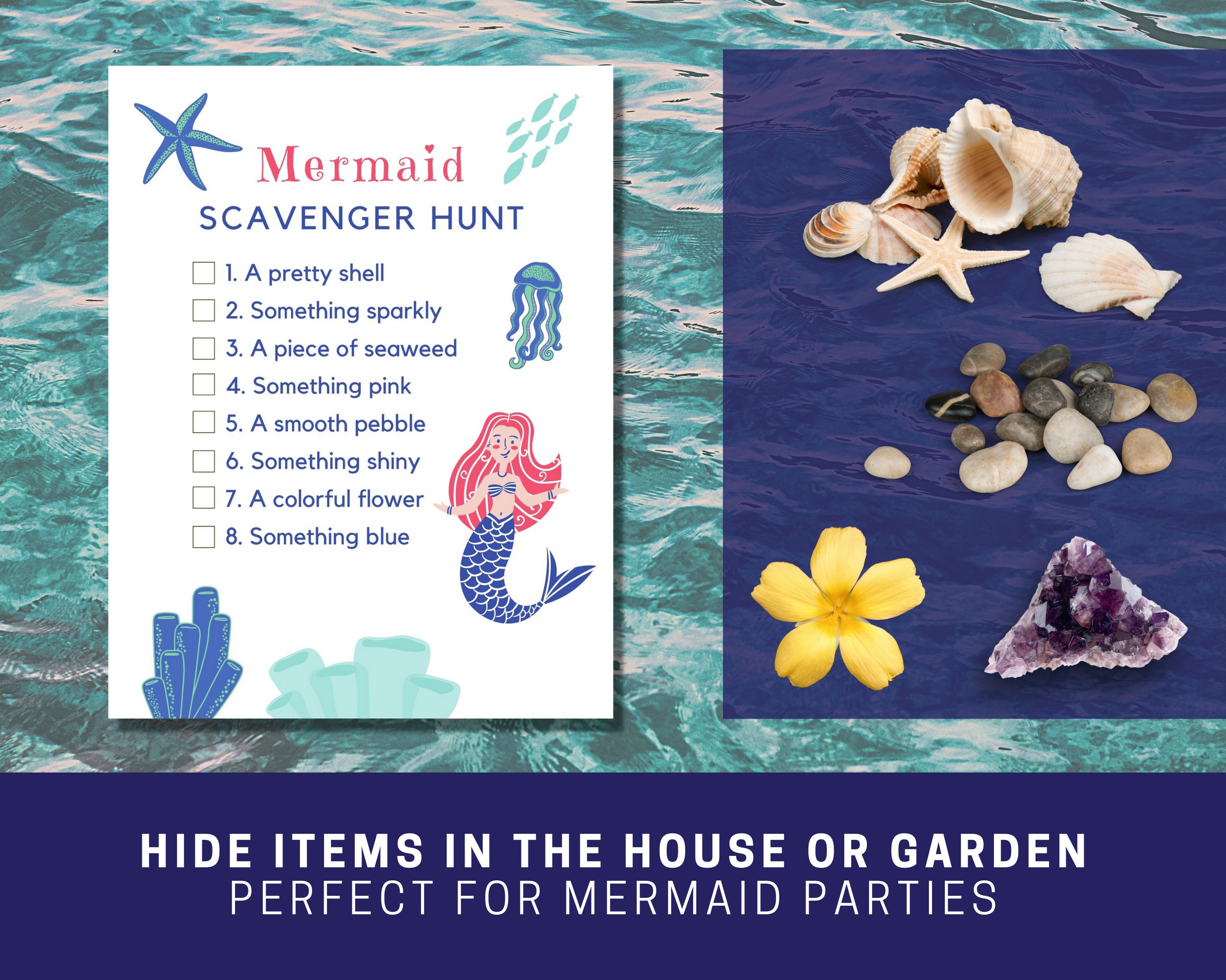 Mermaid Scavenger Hunt Printable, Cute Mermaid Party Game Activity for ...