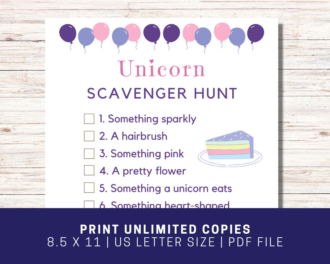 Unicorn Party Scavenger Hunt Printable, Unicorn Treasure Hunt Activity ...