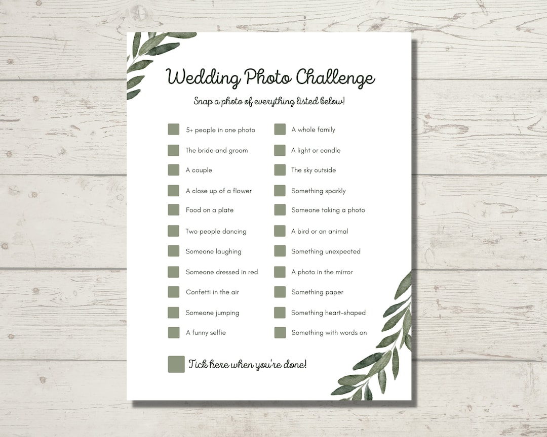 Wedding Photo Scavenger Hunt, Printable Wedding Photography Challenge ...