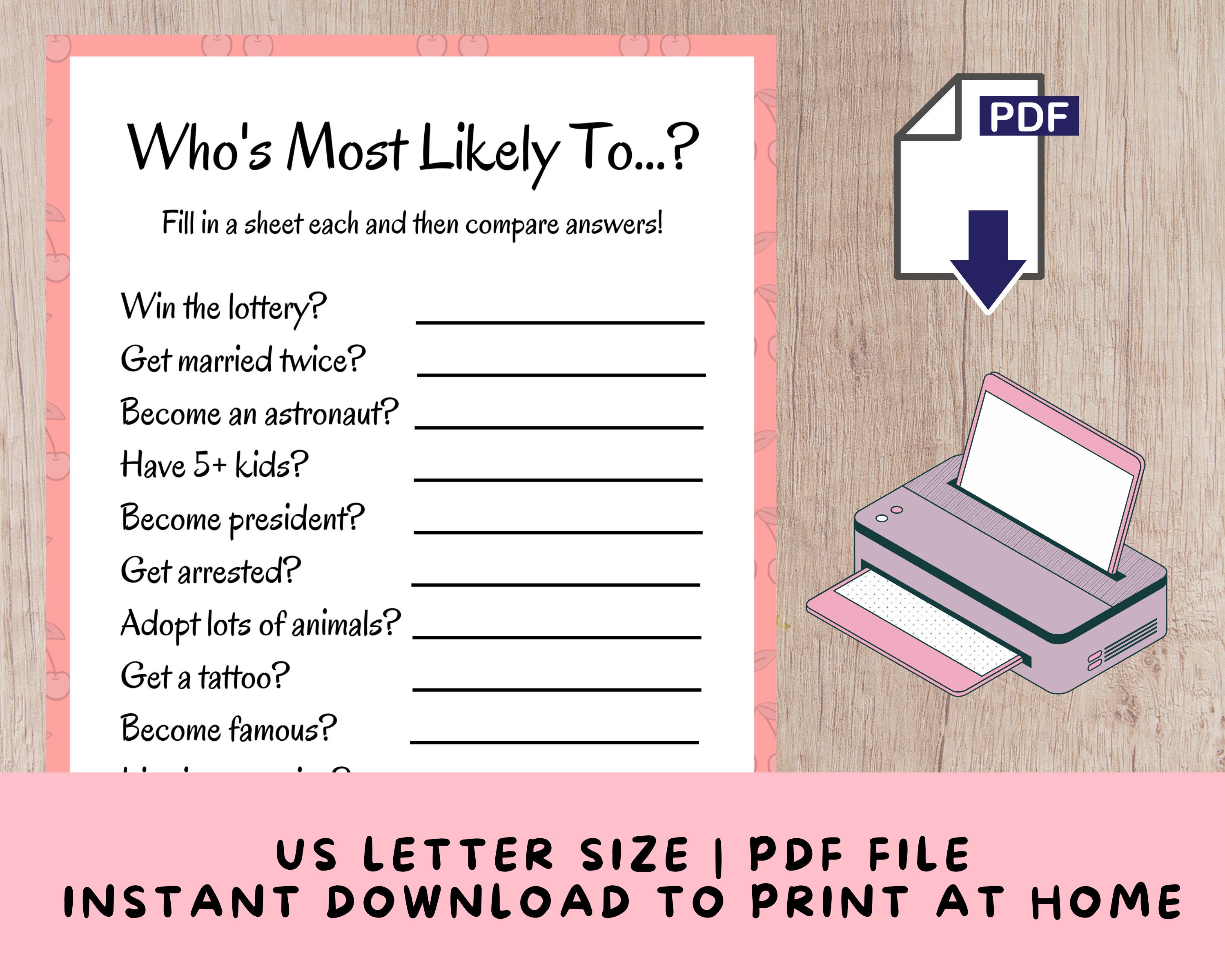 Printable Who's Most Likely to Game Sleepover Party Game - Etsy Printable Who's Most Likely to Game Sleepover Party Game - Etsy