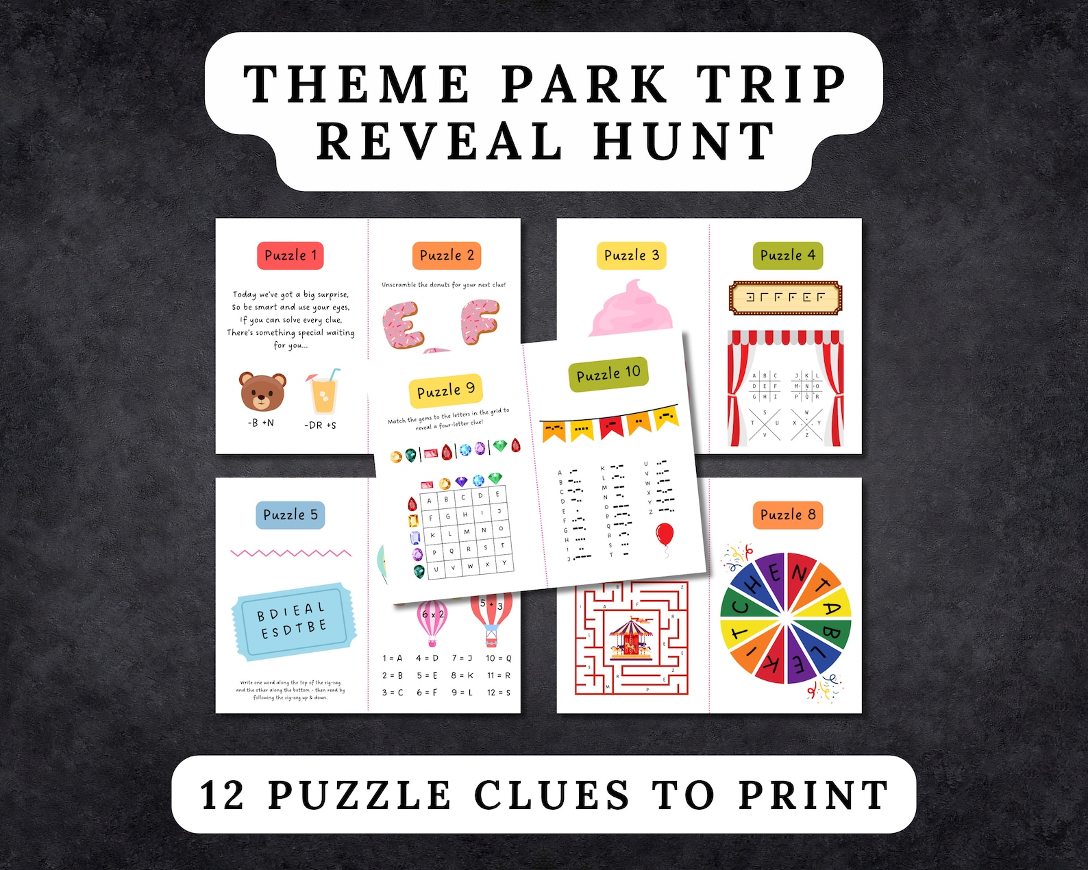 Surprise Theme Park Trip Reveal Scavenger Hunt for Kids, Hide Vacation ...