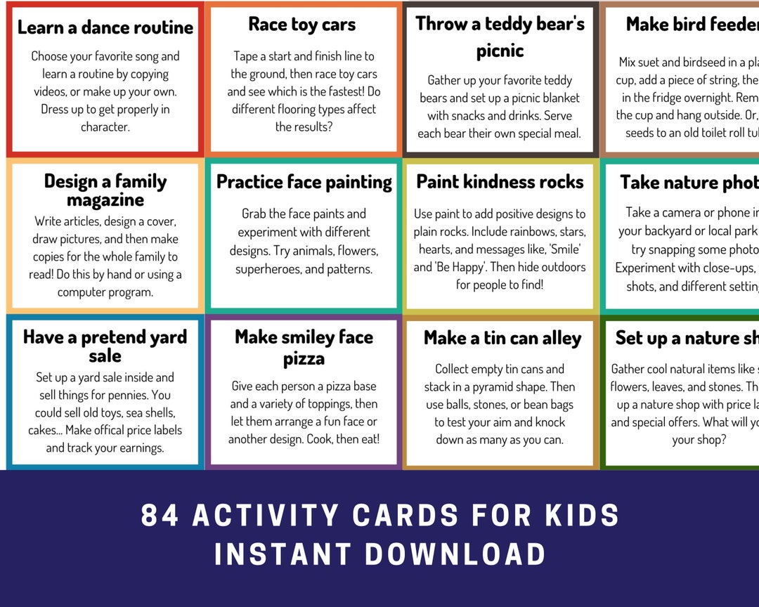 Printable Activity Card Bundle for Kids 84 Cards Indoor and - Etsy