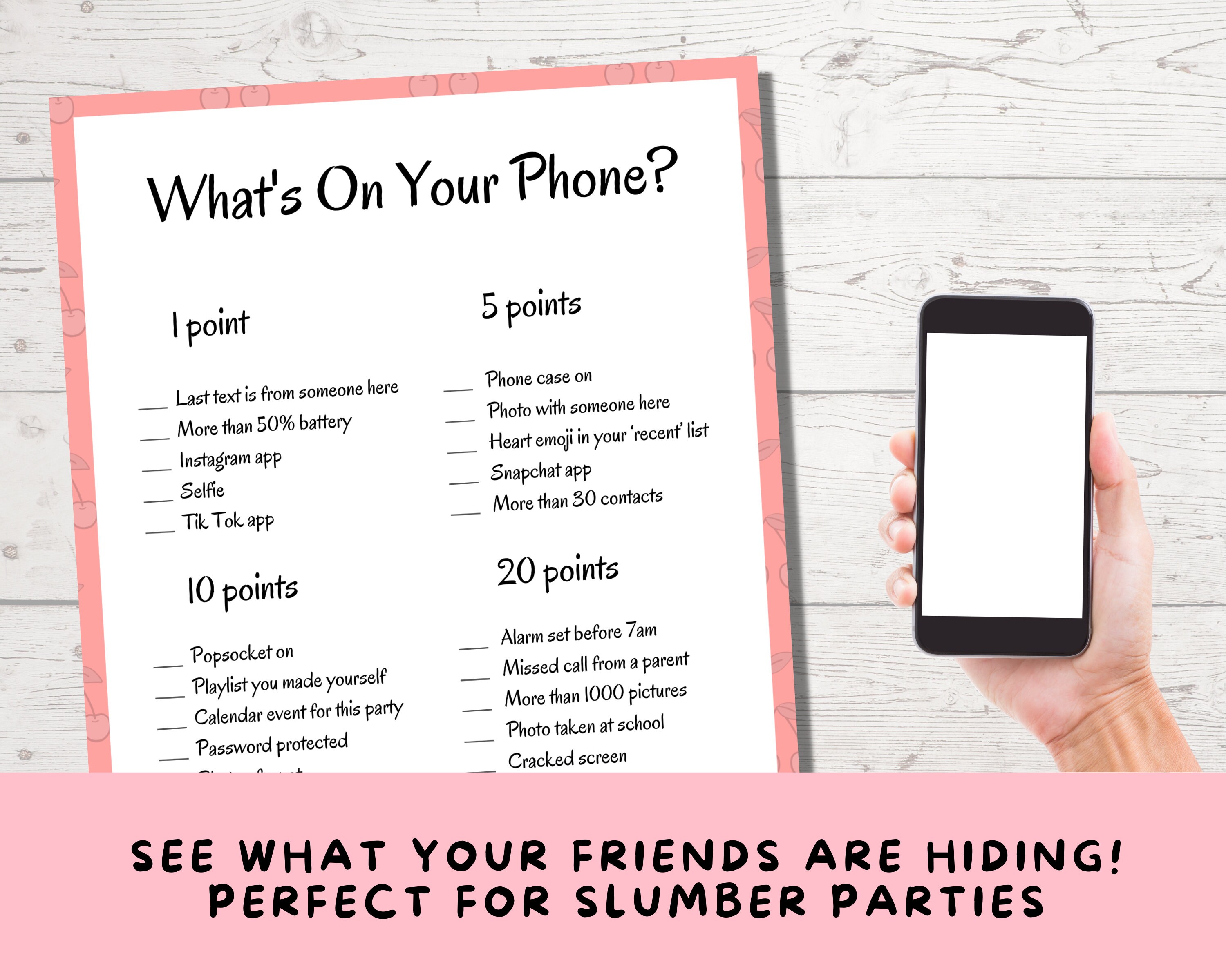 What's on Your Phone Game: Teen Sleepover Party Activity (PDF Download ...
