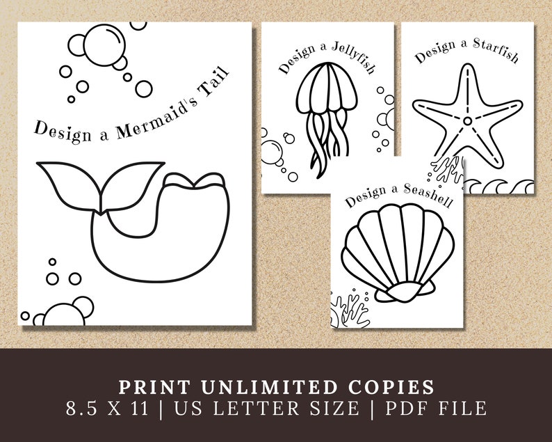 Mermaid Party Printable for Kids, Mermaid Coloring Craft, Mermaid ...