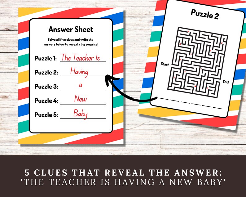 Teacher Pregnancy Announcement Puzzles: Classroom Reveal (printable PDF ...