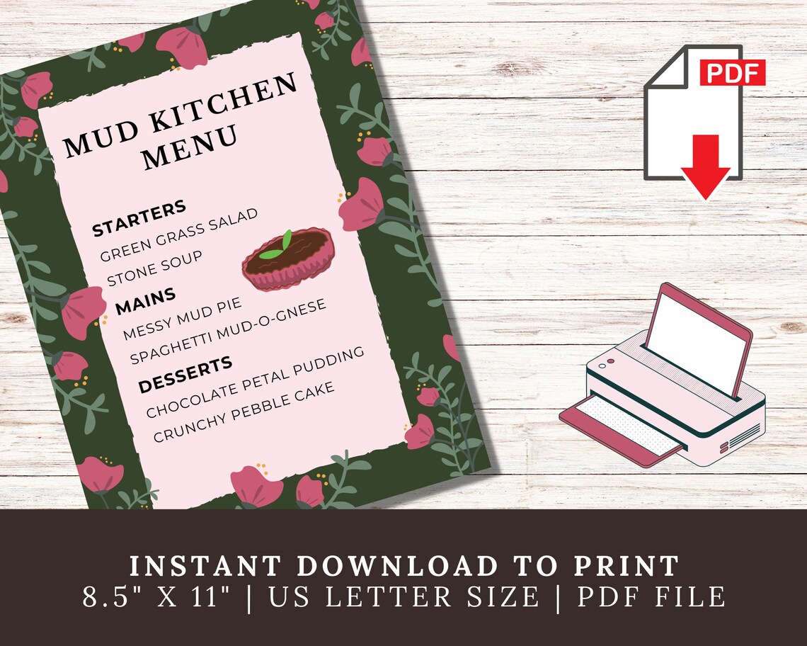 Mud Kitchen Printable Menu and Recipe Cards for Messy Play, Mud Pies ...
