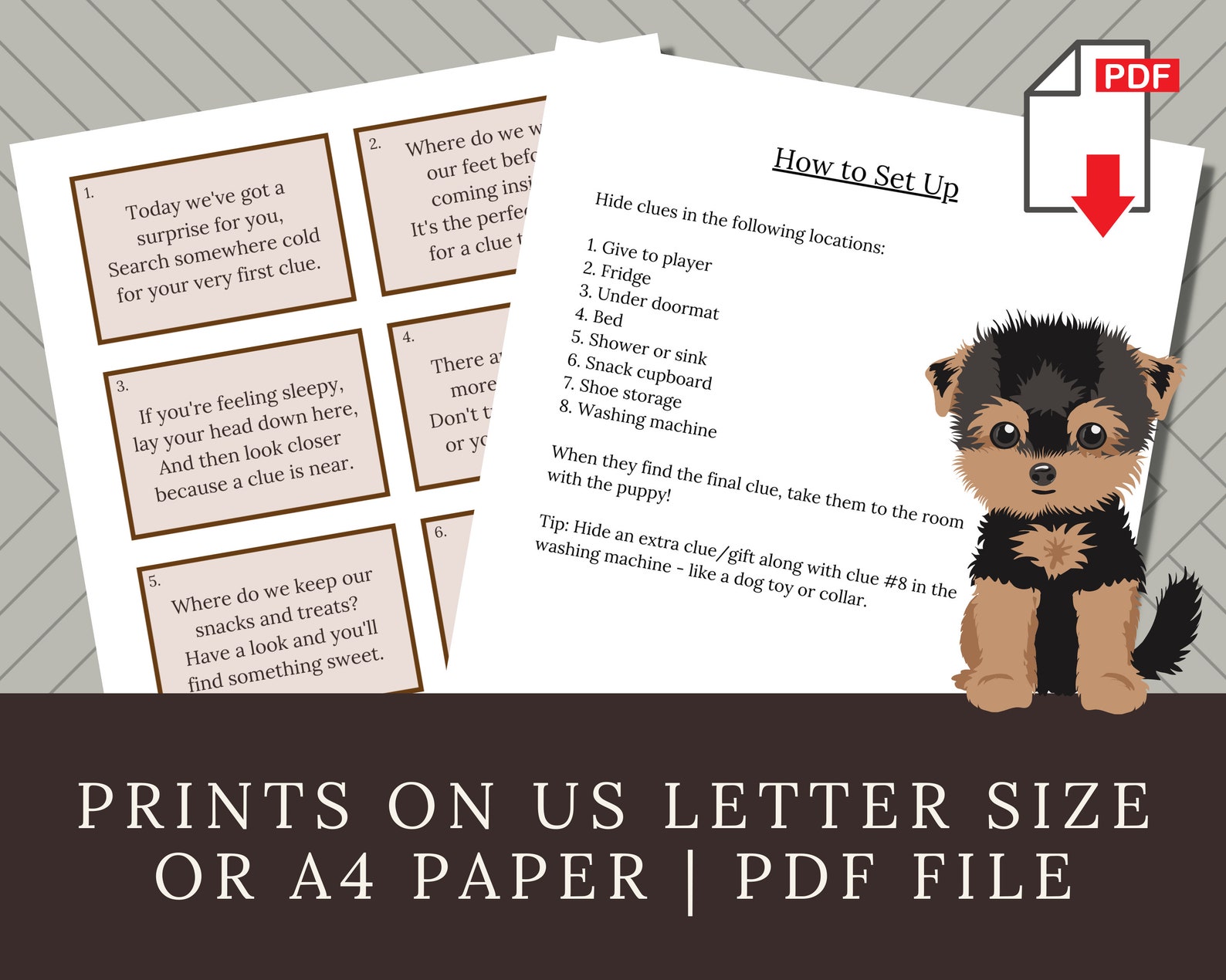 Printable New Puppy Scavenger Hunt, Treasure Hunt Clues Leading to Dog ...